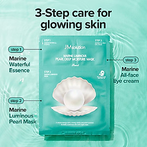 JMsolution Marine Luminous Pearl Deep Moisture 3 Step Skin Care Facial Mask - Korean Skincare - boosting Brightening Moisturizing-10 Sheets for Dry Skin