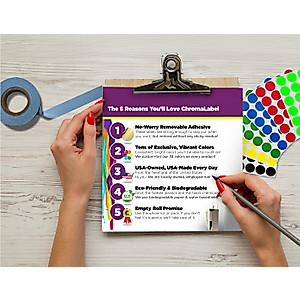 ChromaLabel 1/2 Inch Round Colored Stickers, High Visibility Removable Sticky Dots Color Coding Labels, Easy to Write On Dot Sticker - 1000 Stickers per Dispenser Box, Matte Finish Fluorescent Pink
