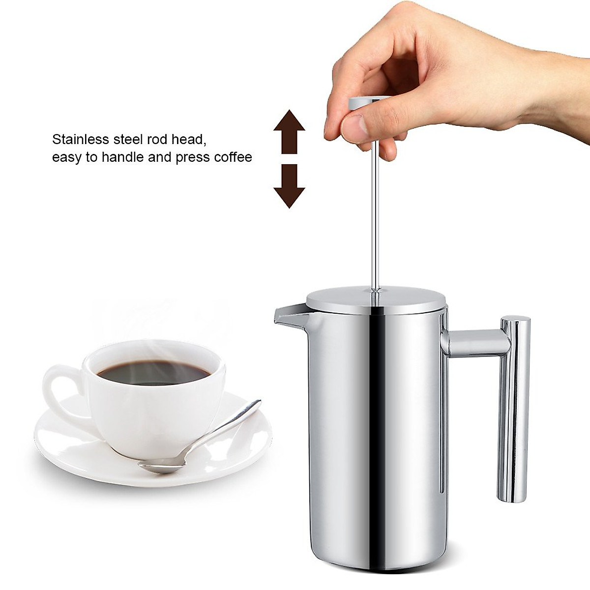 French Press Coffee Maker,Stainless Steel Double Walled 12 oz Espresso Maker Press Tea Pot with Filter