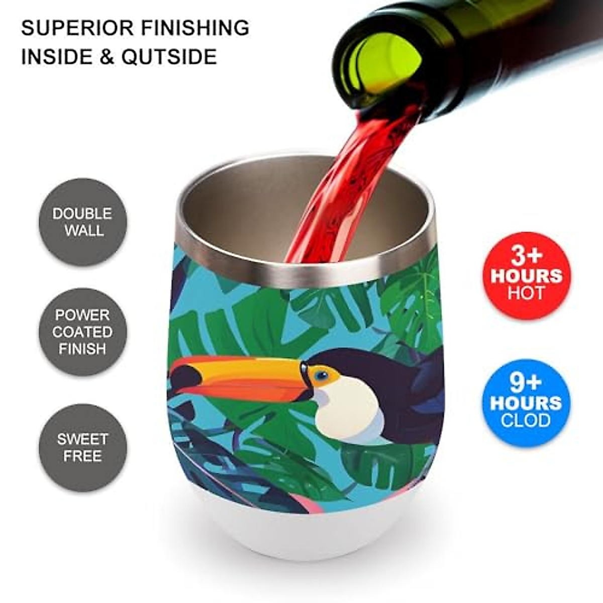 OPTKSNCU 304 Stainless Steel Insulated Cup with Lid, Toucan Print Durable, And Easy to Clean – Ideal for Home, Office, And Gift Giving