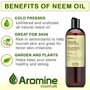 Aromine Neem Oil for Skin, Hair care and Neem Oil for Plants (4oz)