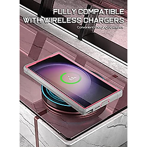 Poetic Guardian Case for Samsung Galaxy S23 Ultra 5G 6.8" (2023) [20 FT Mil-Grade Drop Tested], Built-in Screen Protector Work with Fingerprint ID, Full Body Rugged Shockproof Cover Case, Pink/Clear