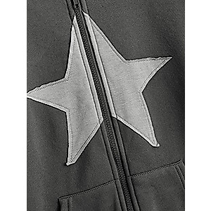 SOLY HUX Women's Zip Up Y2k Hoodies Jacket Star Print Graphic Drawstring Long Sleeve Sweatshirt Dark Grey Star M