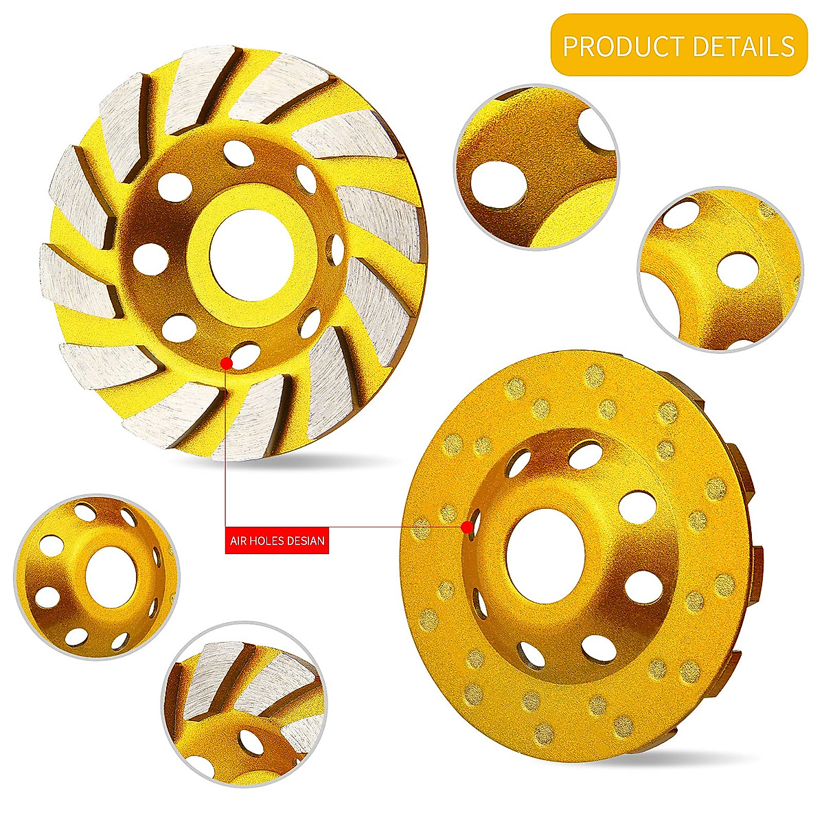 3 Pieces Diamond Cup Grinder 4 Inch Concrete Turbo Diamond Grinding Cup Wheel 12 Segs Heavy Duty Angle Grinder Wheels for Angle Grinder