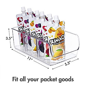 YIHONG Food Packet Organizer Bins for Pantry Organization, 4 Pack Plastic Clear Storage Bins for Storing Seasoning Packets, Spices, Sauce Packets,Snacks, with 2 Removable Dividers