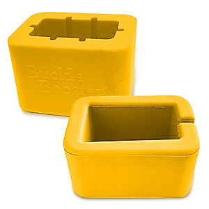 BPA-FREE Car Seat Belt Buckle Booster Yellow - Keeps Your Receptacle Stable & Upright – with Kid Safety Sticker Set Gift (2-Pack, Combo Pack (1 Tall + 1 Short))