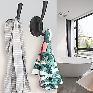 TOFIIGREM Black Wall Hooks Towel Hook, Thick Aluminum Alloy Heavy Duty Coat Hooks for Hanging Key Robe Hat Backpack, Wall Mount Hooks Bathroom Kitchen Garage Hooks(3 Pack, Matte Black)