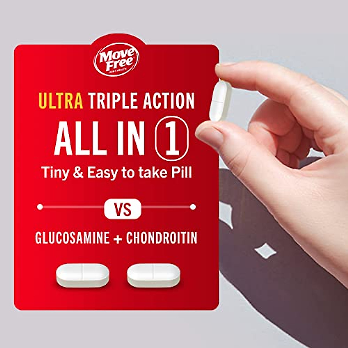 Move Free Ultra Triple Action Joint Support Supplement - Type II Collagen Boron & Hyaluronic Acid - Supports Joint Comfort, Cartiliage & Bones in 1 Tiny Pill Per Day, 2x30ct Bottles (60 servings)*