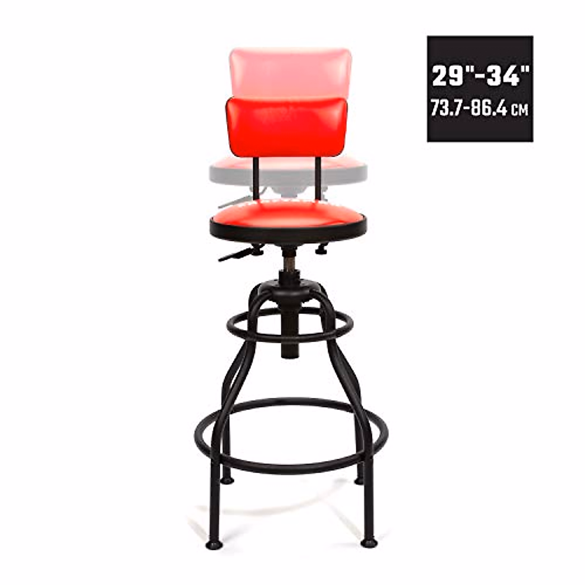 Craftsman Adjustable Height Work Shop Stool, 29 to 34-inches Tall, Rip-Resistant Padded Vinyl Seat, 300-lb Capacity, 360-degree Footrest, Non-Marring Feet