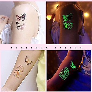 Ooopsiun Luminous Butterfly Temporary Tattoos for Girls - 12 Sheets Glow in The Dark Butterfly Stickers Party Favors Decorations for Kids Girls