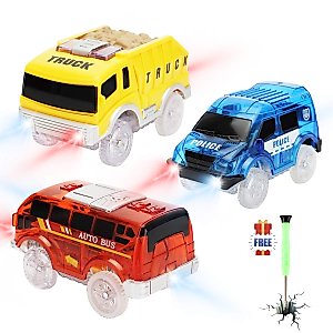 Tracks Cars only Replacement, Race Cars for Tracks Glow in the Dark, Light up Racing Car Track Accessories with 5 Flashing LED Lights, Compatible with Most Tracks for Kids Boys and Girls(3pack)