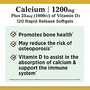 Natures Bounty Calcium Plus Vitamin D3 1200 miligram Capsules - 120 Ea, Pack of 3