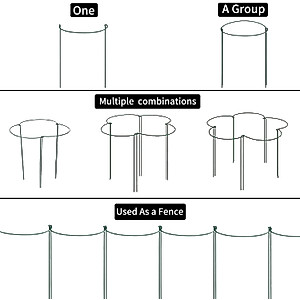 10pack Garden Plant Support Stake 10"Wide x 16"High Half Round Metal Garden Plant Support Ring Border Support, Plant Support Ring Cage for Rose Flowers Vine Tomato with 20pack Plant Clips &Plant Ties