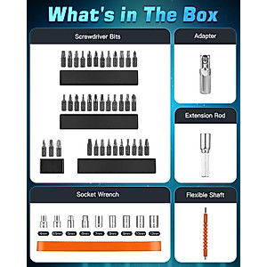 Vastar Cordless Electric Screwdriver Set, 48Pcs 3.7V Rechargeable Screwdriver Kit, Dual Position Handle, Battery Indicator, Flexible Shaft, LED Light