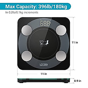 Bluetooth Scale for Body Weight, Living Enrichment Smart Body Fat Weight BMI Bathroom Wireless Scale with High Accuracy Sensor, Body Composition Monitor Analyzer with Smartphone App, 396 lbs - Black
