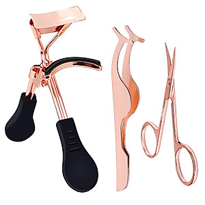 Meetory Eyelashes Accessories Tools - Eyelash Curlers, Fake Eyelashes Applicator Tool & Eyebrow/Fake Eyelashes Scissors(Rose Golden)