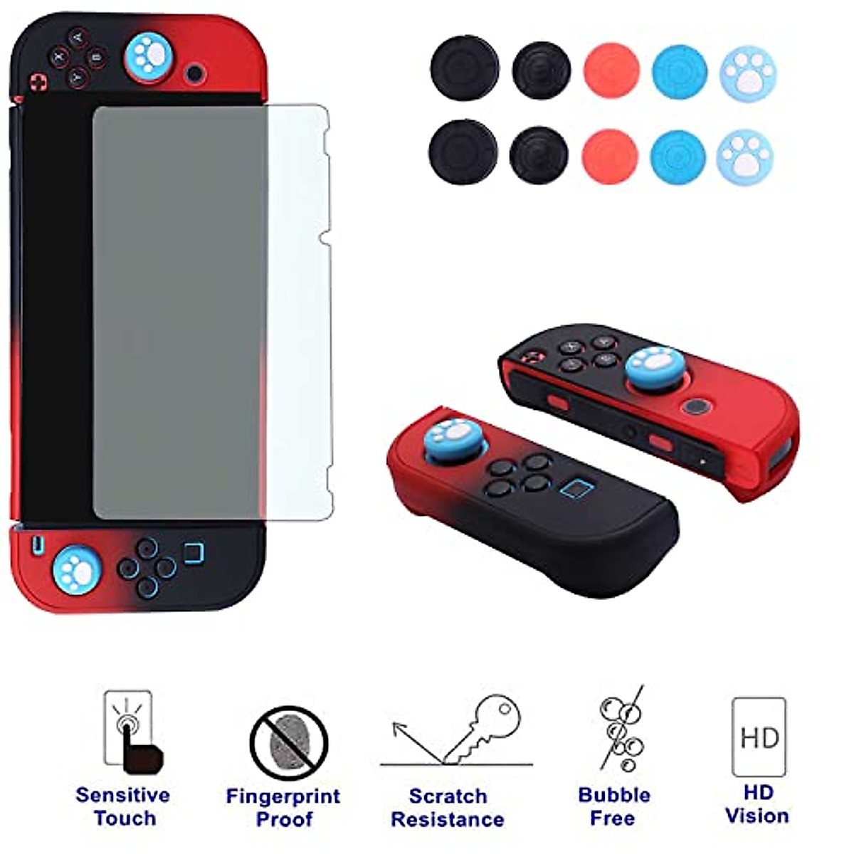 Dockable Case for Nintendo Switch - COMCOOL 3 in 1 Protective Cover Case for Nintendo Switch and Joy-Con Controller with Screen Protector - Red Black