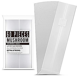 LOSTRONAUT 60-Pack Mushroom Grow Bags | Extra Strong Large Size Breathable Autoclavable Spawn CO2 Bag for Growing Mushrooms | Tear-Proof 6'' x 5'' x 20''.2 Micron Filter, 4.8mil