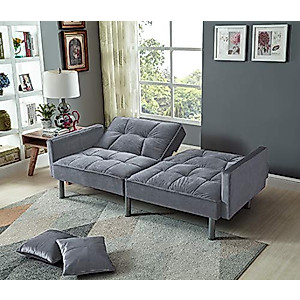 Legend Furniture Velvet Sofa Bed Sleeper with Pillow Sofabed, Grey