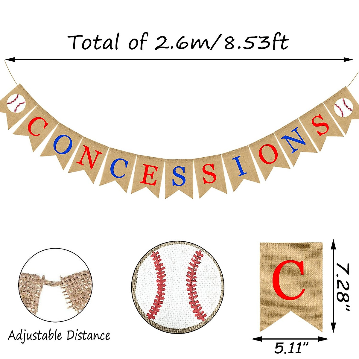 Doumeny Concessions Burlap Banner Baseball Bunting Garland Rustic Baseball Sports Garland Banner Sports Theme Party Banner Concessions Party Sign Banner for Birthday Baby Shower Sport Club Party Decor