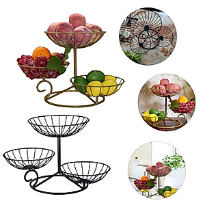 Fruit Plate Stand, 3 Plates Fruit Bowl Fruit Tiered Tray Metal Fruit Basket Countertop Fruit Snack Candy Storage Basket for Counter Kitchen Organizer (Black)