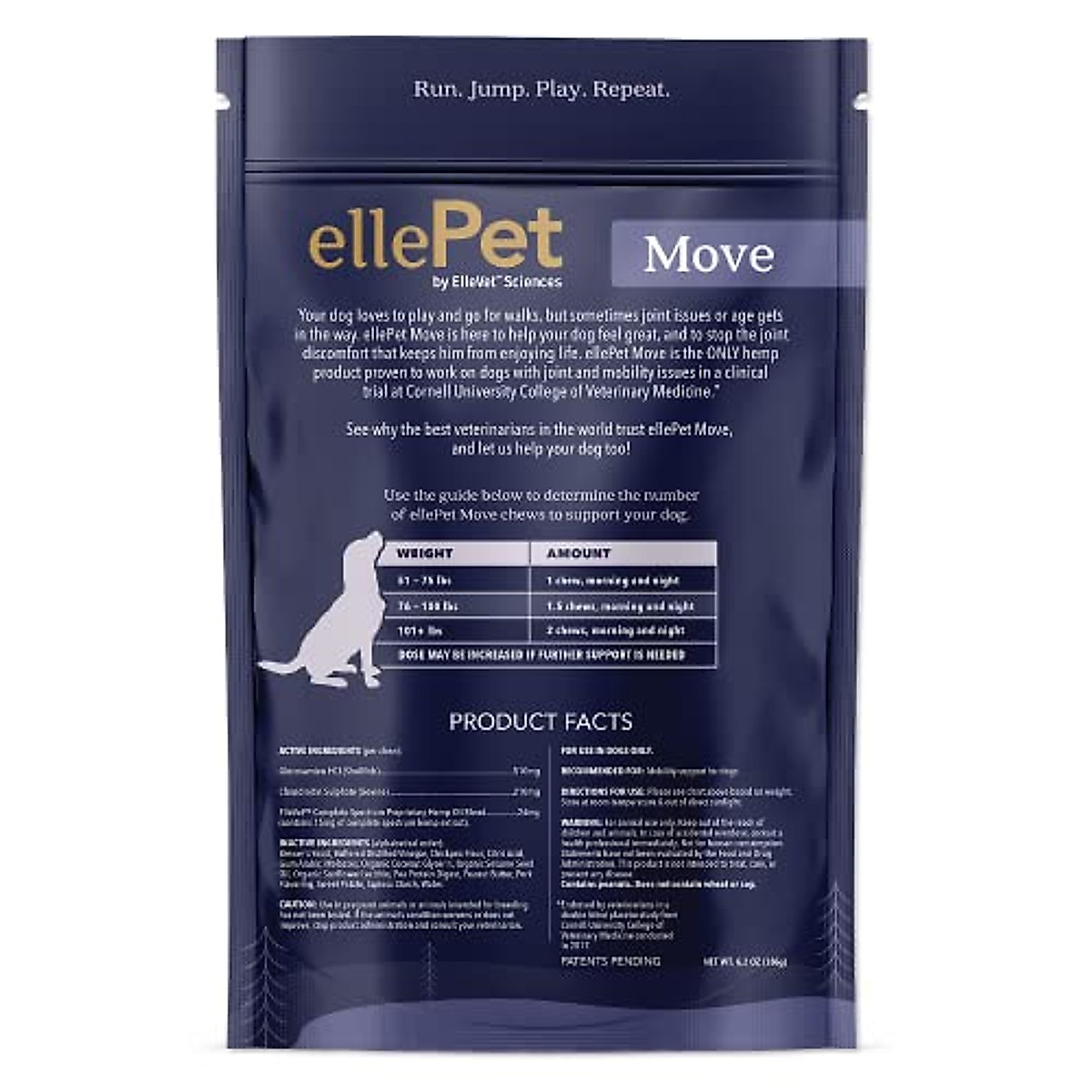 ELLEPET Move Hemp Mobility Chews - 15mg for Dogs Over 50lbs - with Hemp Oil Blend, Glucosamine, Chondroitin - Helps with Mobility, Joint Function, and Discomfort