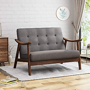 Christopher Knight Home Buda Mid-Century Modern Settee, Dark Gray, Brown