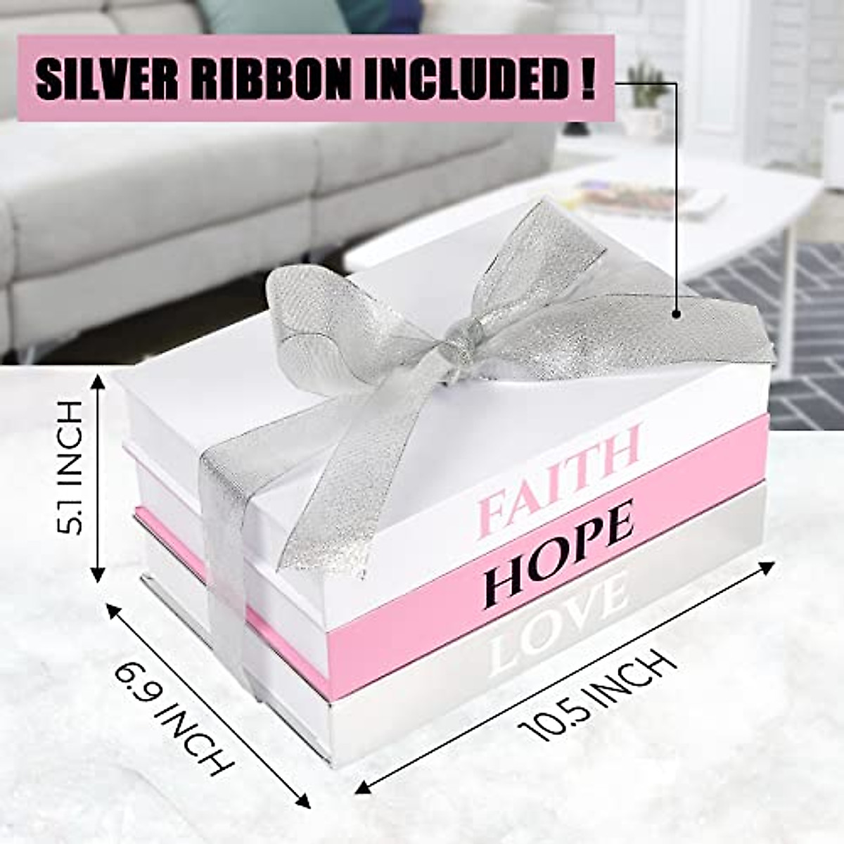 Faith Hope Love Stacked Books Decor - Set of 3, Storage Box for Entry Table - Decorative Stacked Books Decor