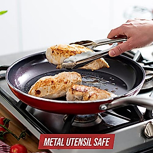 Blue Diamond Cookware Diamond Infused Ceramic Nonstick, 12" Frying Pan Skillet, PFAS-Free, Dishwasher Safe, Oven Safe, Red