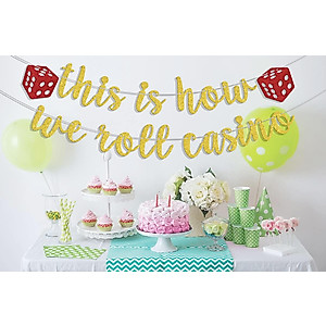 This Is How We Roll Casino Banner, Casino Theme Party Decorations, Vegas Bridal Shower Decorations, Poker Game Night Birthday Supplies Gold Red
