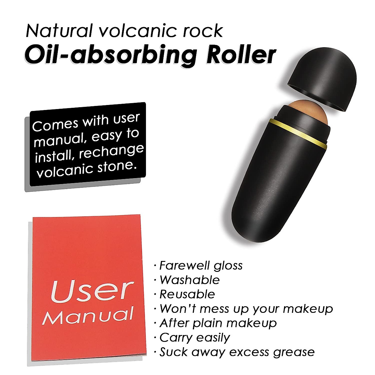 Lazzybeauty Oil Absorbing Volcanic Roller, 5PCS Volcanic Rolling Balls for Face, Volcanic Stone Face Roller, Portable Reusable Oil Control On the Go, Instant Results Remove Excess Shine for Oily Skin