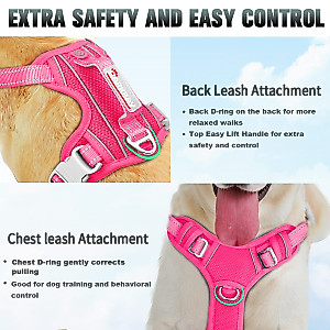 BARKBAY No Pull Dog Harness Large Step in Reflective Dog Harness with Front Clip and Easy Control Handle for Walking Training Running with ID tag Pocket(Pink,L)