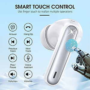 Wireless Earbuds Bluetooth 5.3 Headphones 40 Hrs Playtime with LED Display, Deep Bass Stereo and Noise Cancelling Bluetooth Ear Buds IP7 Waterproof Wireless Earphones with Mic for iPhone Android White