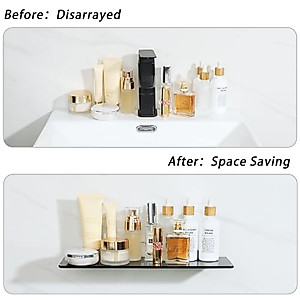 Alise Glass Shelf Bathroom Shelves Wall Mount,Floating Shelves for Bathroom,SUS304 Stainless Steel and Rectangular Tempered Glass Holder Rack Storage Organizer,Black Finish GDL5380-B