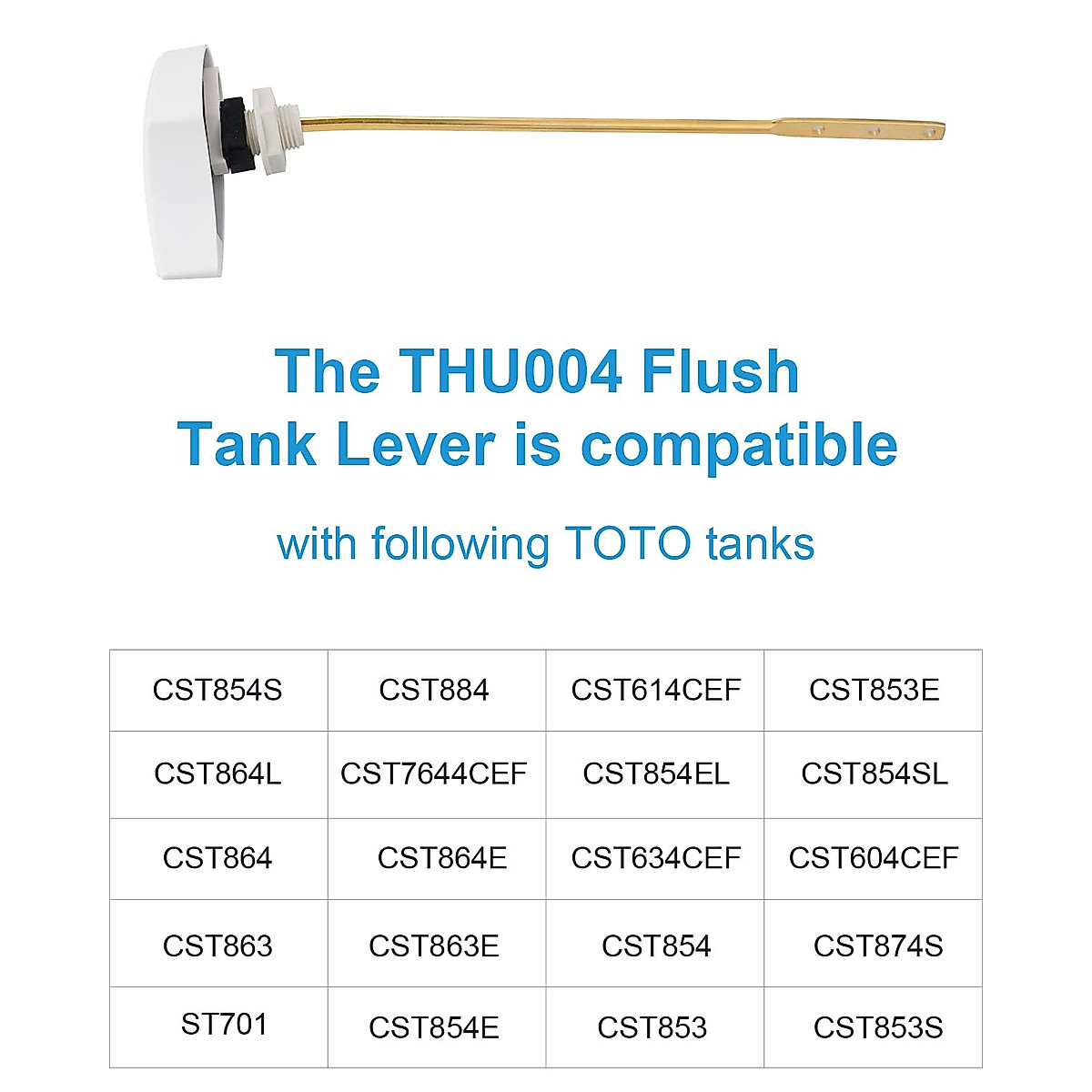 Hibbent Toilet Handle Tank Flush Lever Replacement Compatible with TOTOTHU004-CP Trip Lvr for ST701, CST854, CST884,Side Mount Toilet Flush Handle, Toilet Trip Lever, Toilet Repair Handle, White