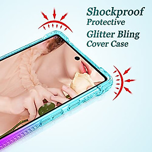 Dzxouui Pixel 6A Case, Glitter Quicksand, Glass Screen Protector, Reinforced TPU Cover - Teal/Purple