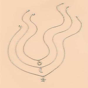 COLORFUL BLING Stainless Steel Sun and Moon Star Necklace 3 Best Friend Friendship Sister Set for Women Teens Girls Mom Daughter BFF Jewelry Gifts-yellow big