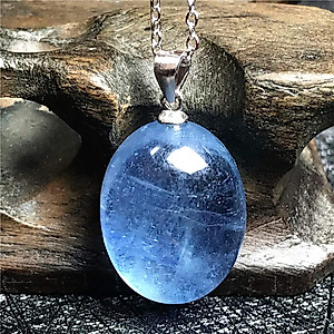 DUOVEKT Aquamarine Pendant Necklace, Natural Ocean Blue Aquamarine Stone Crystal for Women Man Oval 18x14x9mm Beads Gemstone Jewelry AAAAA