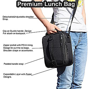 GOWRAPS Insulated Lunch Bag For Kids Women Men-Black Lunchbox For Adults With Strap Small Insulated Lunch Box For Work School Rectangle lunch Boxes Expandable-Black