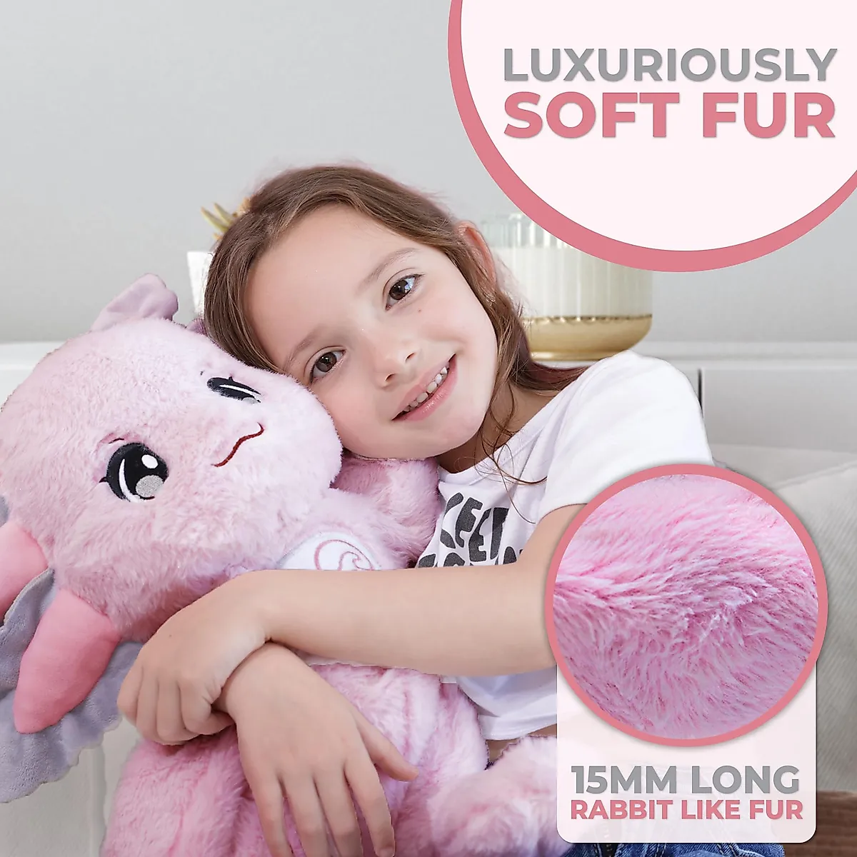 Huggle Healers Weighted Stuffed Animals for Adults, Teens and Kids - 40 Inch Long Plush Arms Pink Stuffed Animal for Hugs - 4.5lb Axolotl Plushies - Ula Axolotl