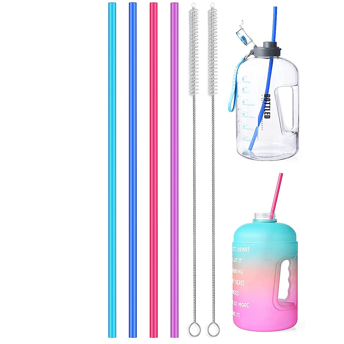 ALINK 15 inch Extra Long Silicone Straws + 2 Black Silicone Boba Straws 8 Smoothie Straws