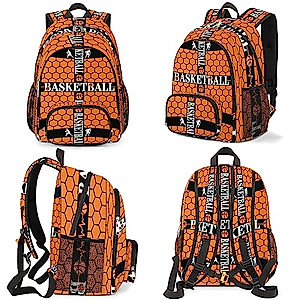 OMFUNS Basketball Ball School Backpack for Kids Boys Girls Women Men Cool Sport Quote Bookbag for College Gym Travel School Bag Rucksack Casual Daypack Computer Laptop Backpack