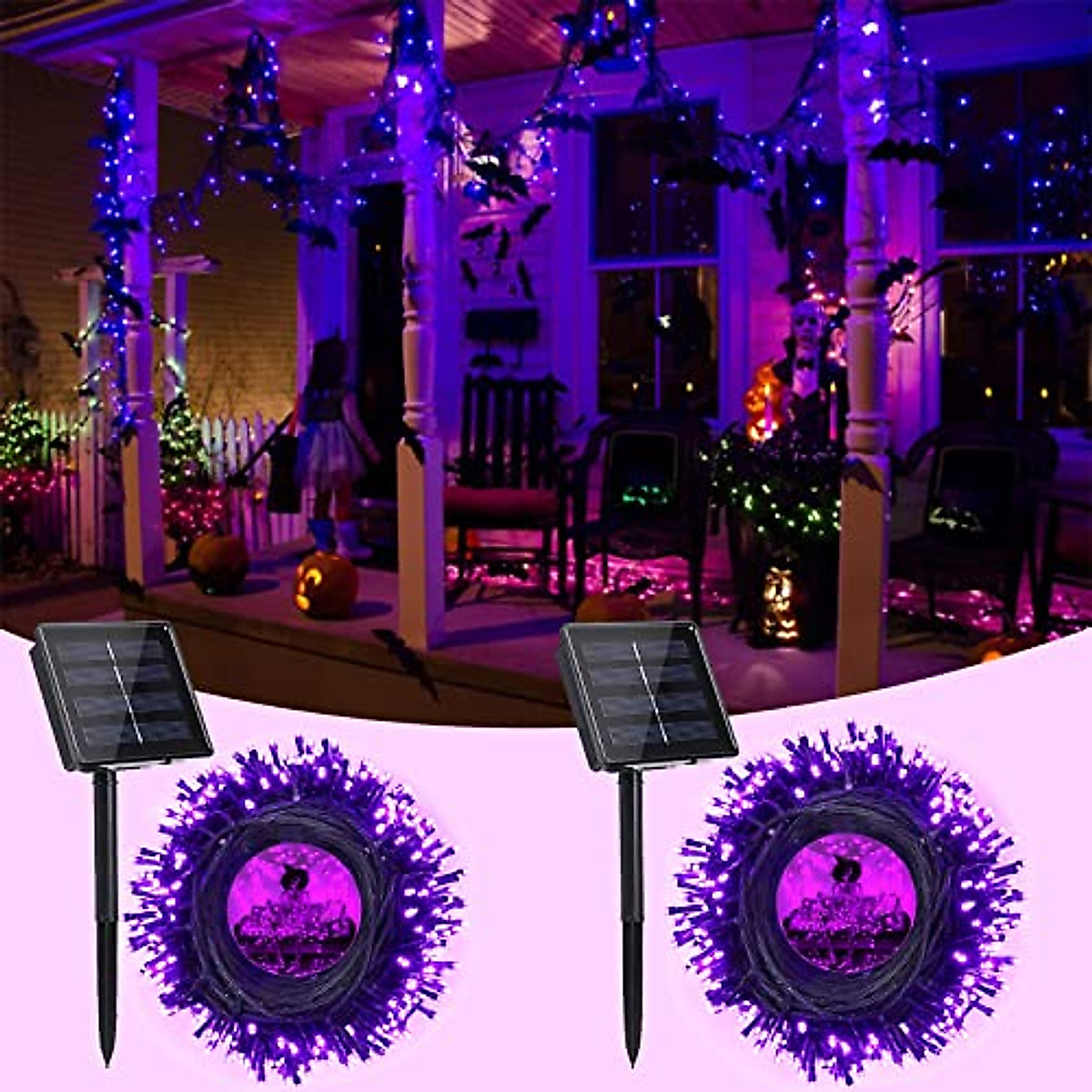 Jnaurb Solar String Lights Outdoor, 2 Pack 72ft 200 LED Solar Fairy Lights Outdoor, Waterproof 8 Modes Solar Powered Outdoor String Lights for Christmas, Garden, Yard, Party, Patio, Wedding(Purple)