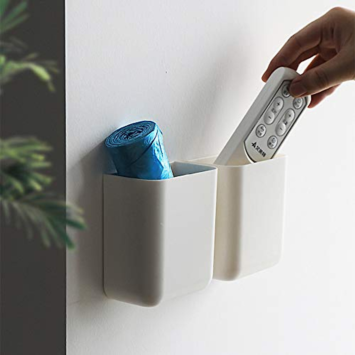 MOSUNKA Self Adhesive Wall Mounted Storage Box Bathroom Makeup Wall Organizer White Pen Holder Remote Cellphone Holders for Bedroom Home Decor Kicthen Room 2Pcs