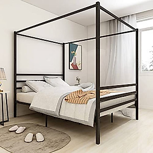 Epinki Metal Canopy Bed Frame, Platform Bed Frame Full with Minimalism Style Frame, Full Black