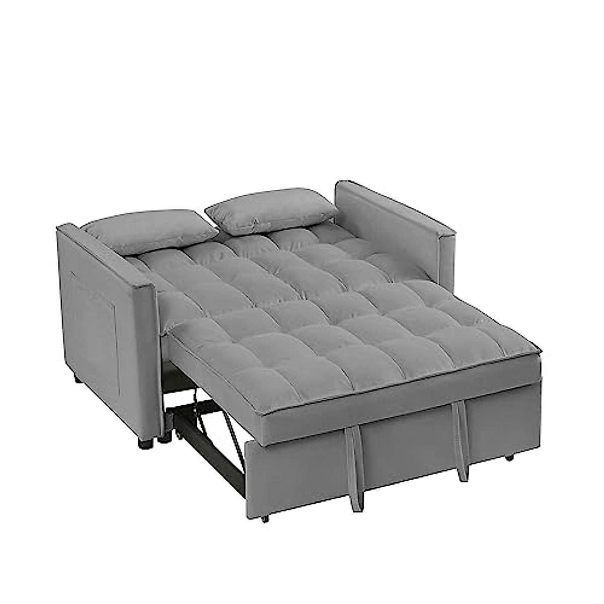 YUNLife&Home Modern Upholstered Futon Loveseat Sofa Convertible to Sleeper Sofá Bed,Love Chaise Lounge Couch Chair 2-Seat with Adjustable Backrest,Side Pockets&Lumbar Pillows for Living Room