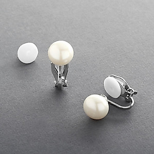 Mariell Ivory Freshwater Pearl Stud Clip On Earring for Women, 9mm, Non-Pierced Earring Birthday Gift