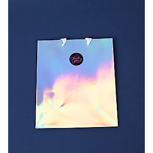 Lidelazon Iridescent Party Bags with Handles (12 Pack) Holographic Silver Foil Gift Bags, Treat Bags, Favor Bags, Party Favors, Favor Gifts for Guests, Thank You Bags, Welcome Bag