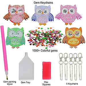 BRASS TACKS KITS FOR CRAFTY KIDS Gem Painting Kit- Make Your Own Keychains- Diamond Art Painting by Numbers (Owl)