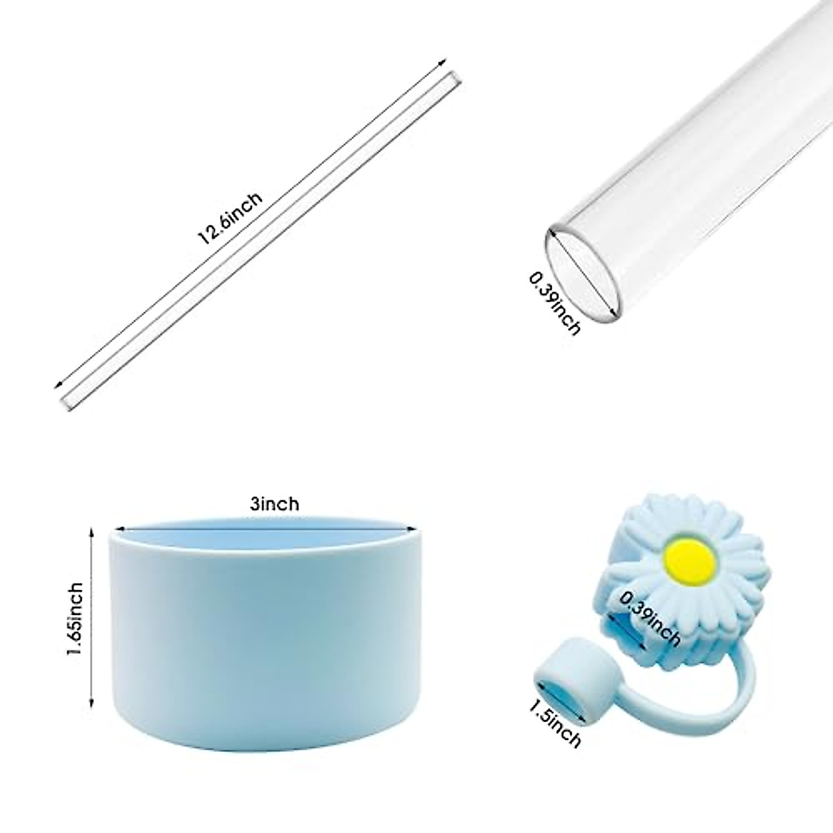 Bougimal Straw Cover Fit for Stanley Quencher H2.0 40 oz 30 oz Tumbler with Handle & Stanley IceFlow 20oz 30oz, Rainbow Sticker, Protective Silicone Cup Boots Reusable, Stanley Cup Accessories, Blue